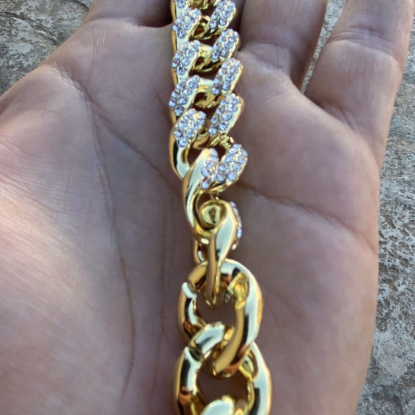 14K Gold Plated Puffed Cuban Link Iced Chain Flooded Out Necklace