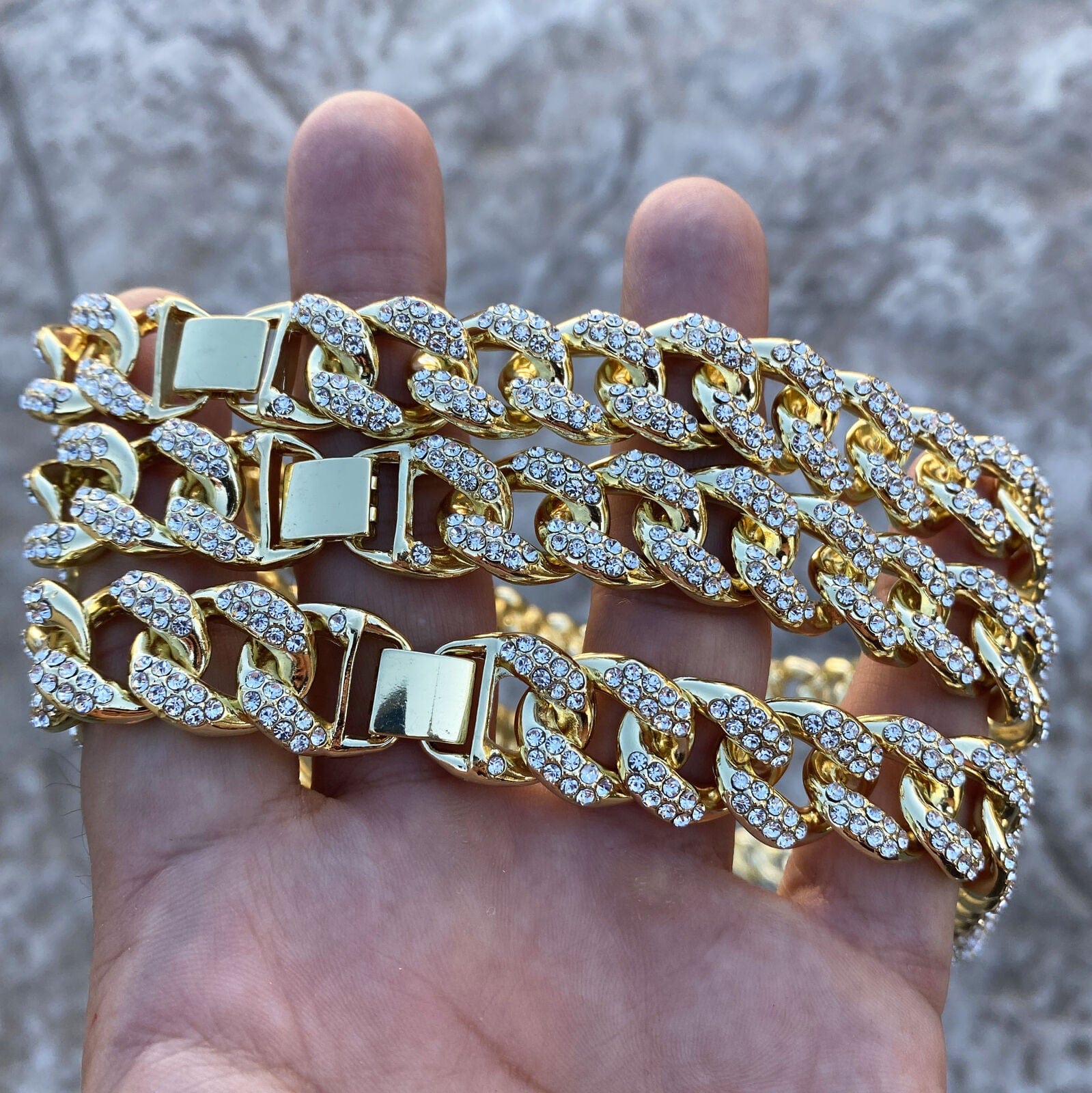 14K Gold Plated Puffed Cuban Link Iced Chain Flooded Out Necklace