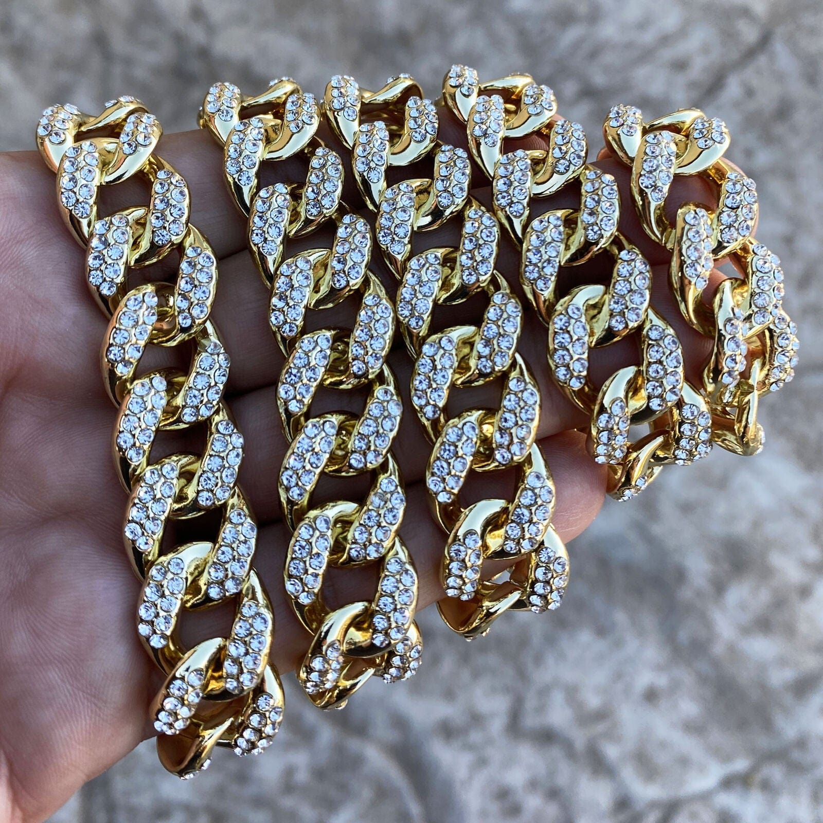 14K Gold Plated Puffed Cuban Link Iced Chain Flooded Out Necklace