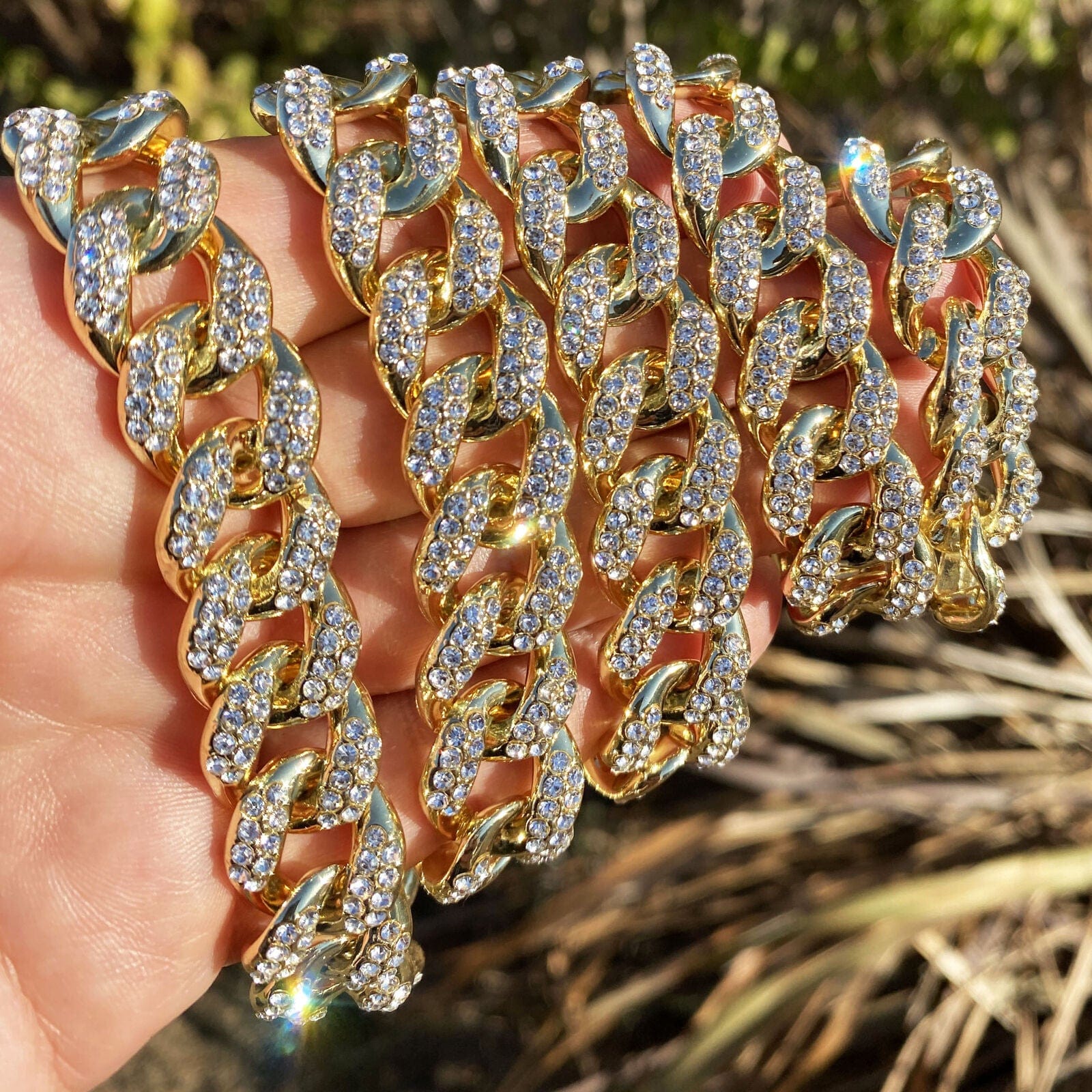 14K Gold Plated Puffed Cuban Link Iced Chain Flooded Out Necklace