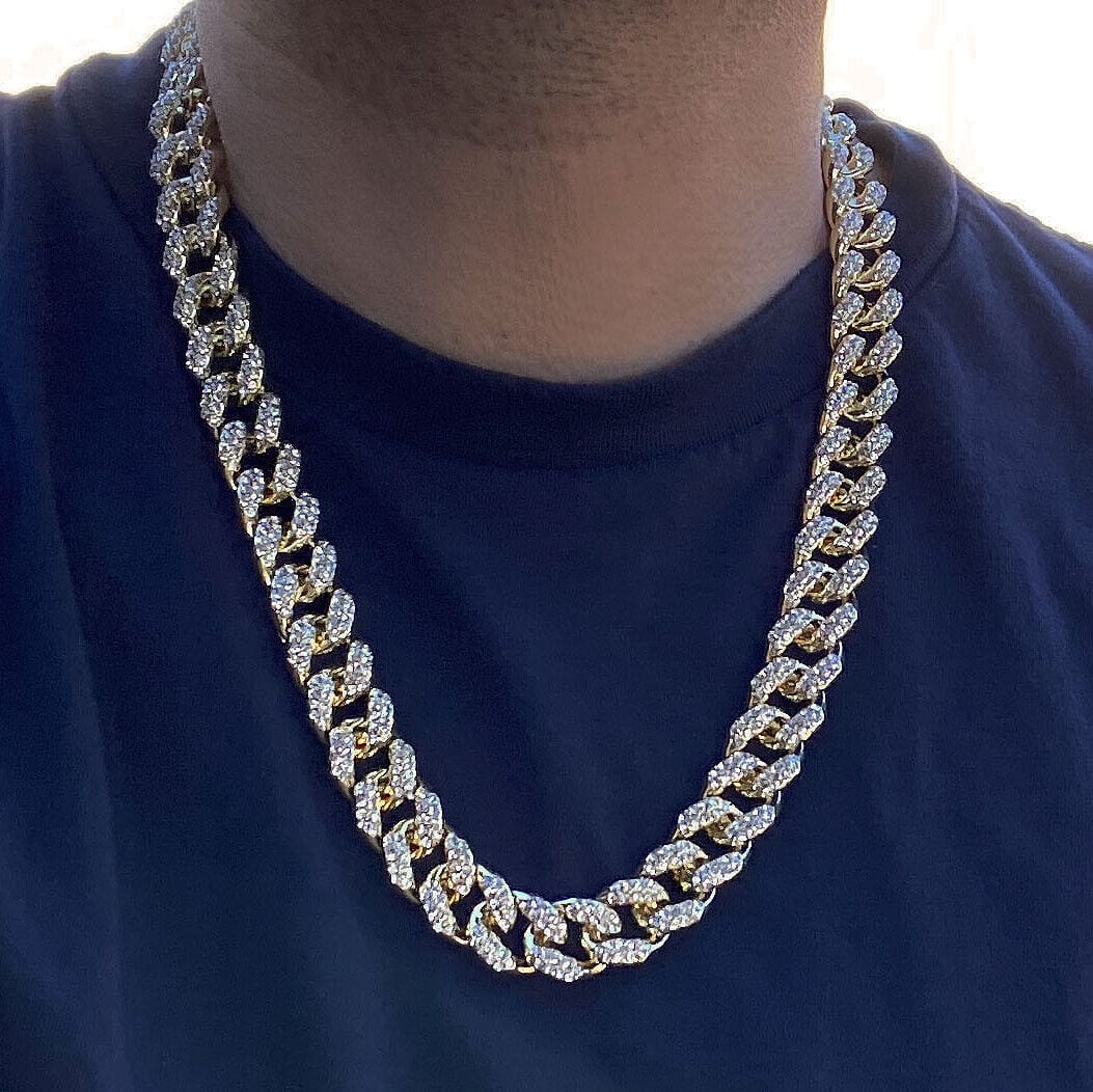14K Gold Plated Puffed Cuban Link Iced Chain Flooded Out Necklace