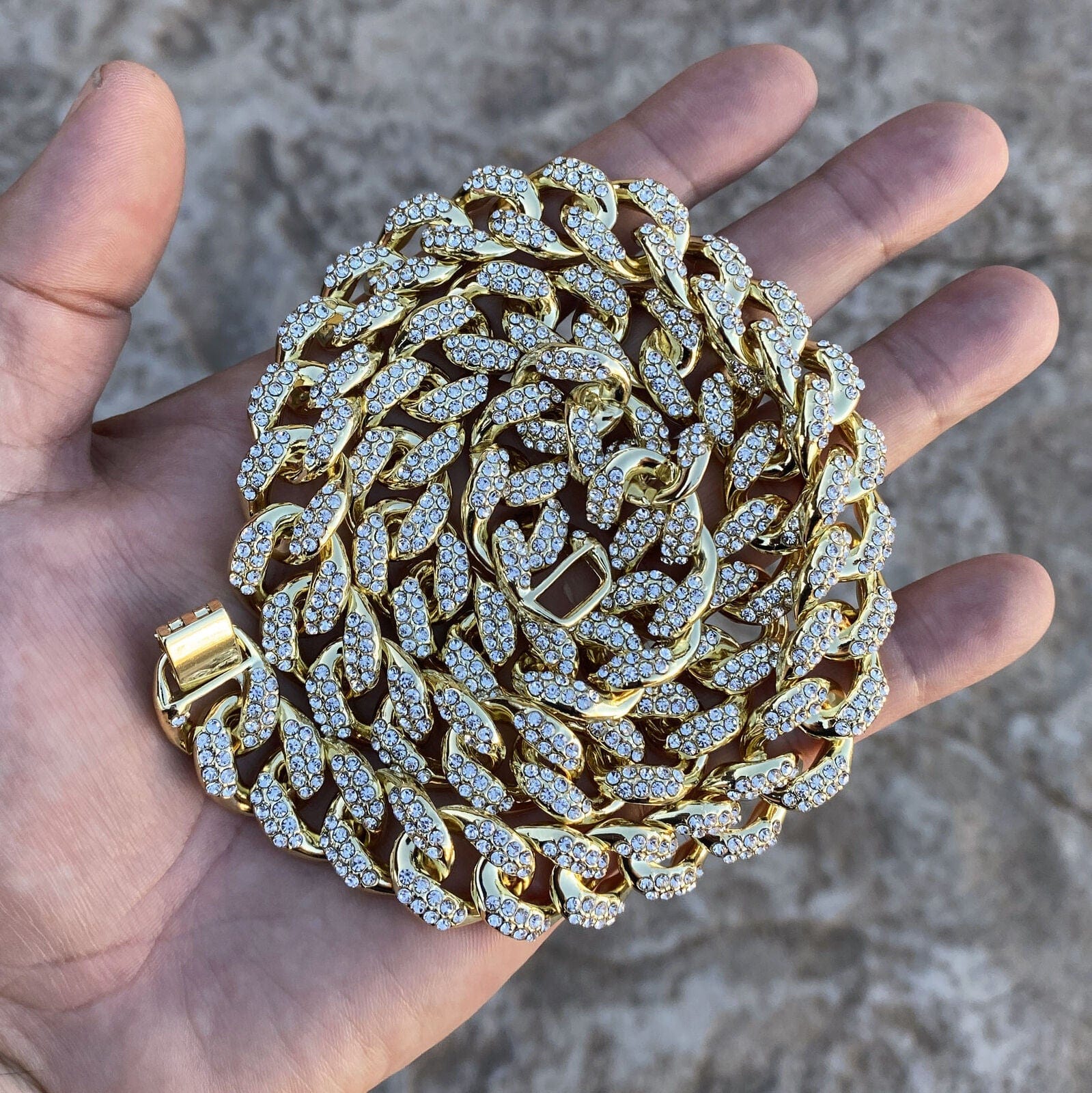 14K Gold Plated Puffed Cuban Link Iced Chain Flooded Out Necklace