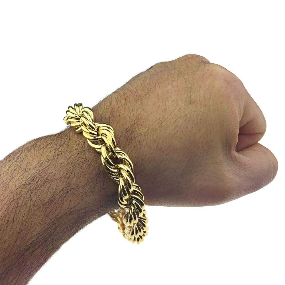 14k Gold Plated Rope Chain Bracelet 9" x 14MM Thick