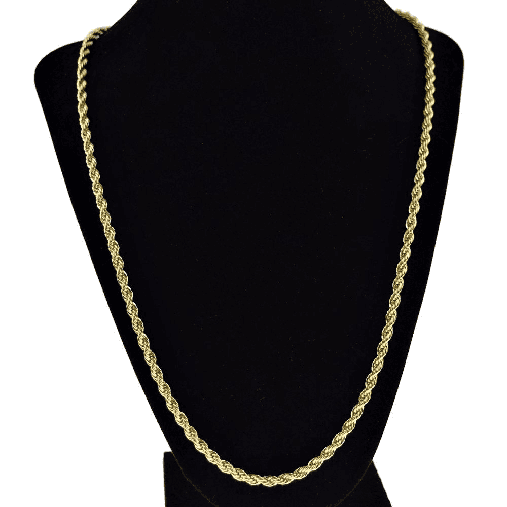 14K Gold Plated Rope Chain Necklace 4mm x 24"