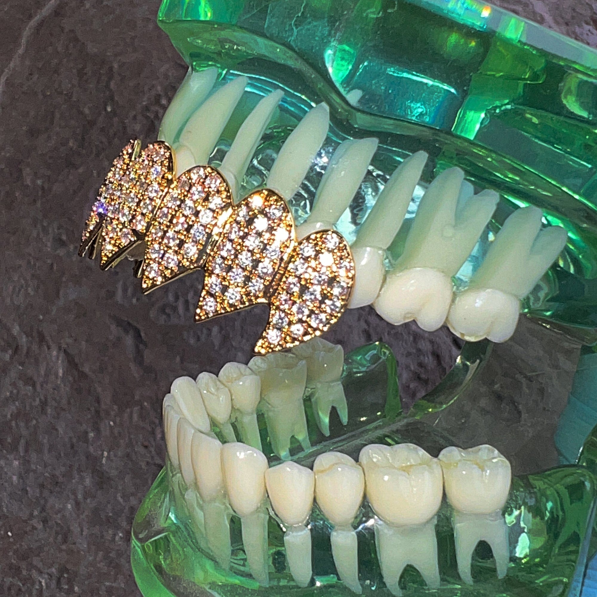 14K Gold Plated Shark Grillz Eight Top Iced Flooded Out CZ Teeth Grill