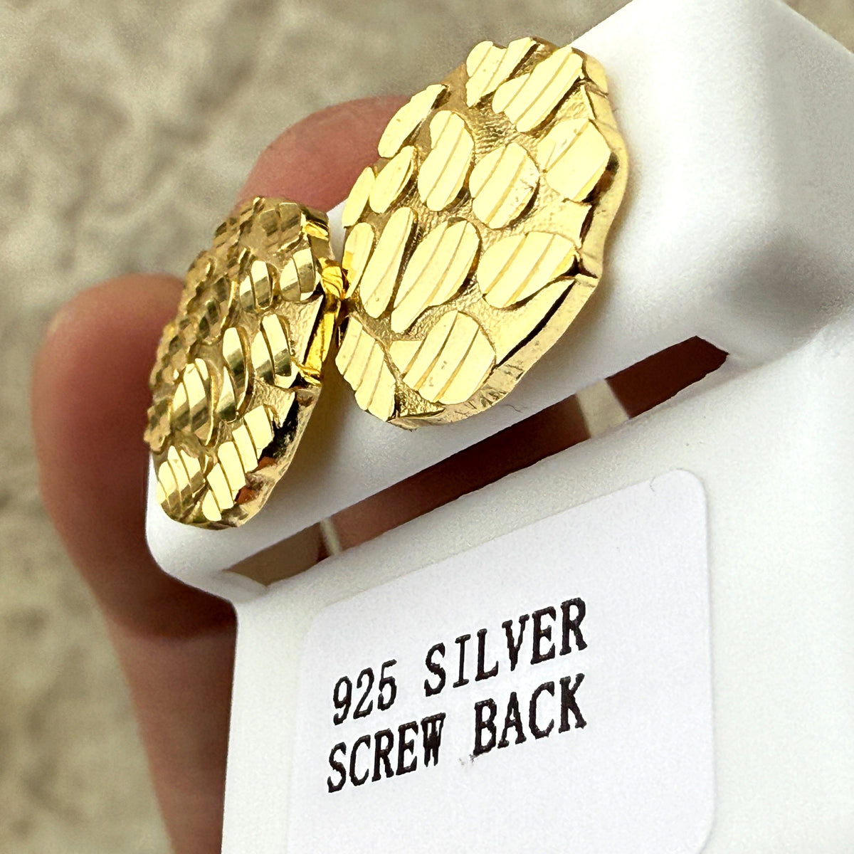 14k Gold Plated Solid 925 Silver "Gold Nugget" Big Round Circle 16mm E