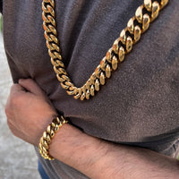 14k Gold Plated Stainless Steel Miami Cuban Link 32" Kilo Chain 8.5" 1
