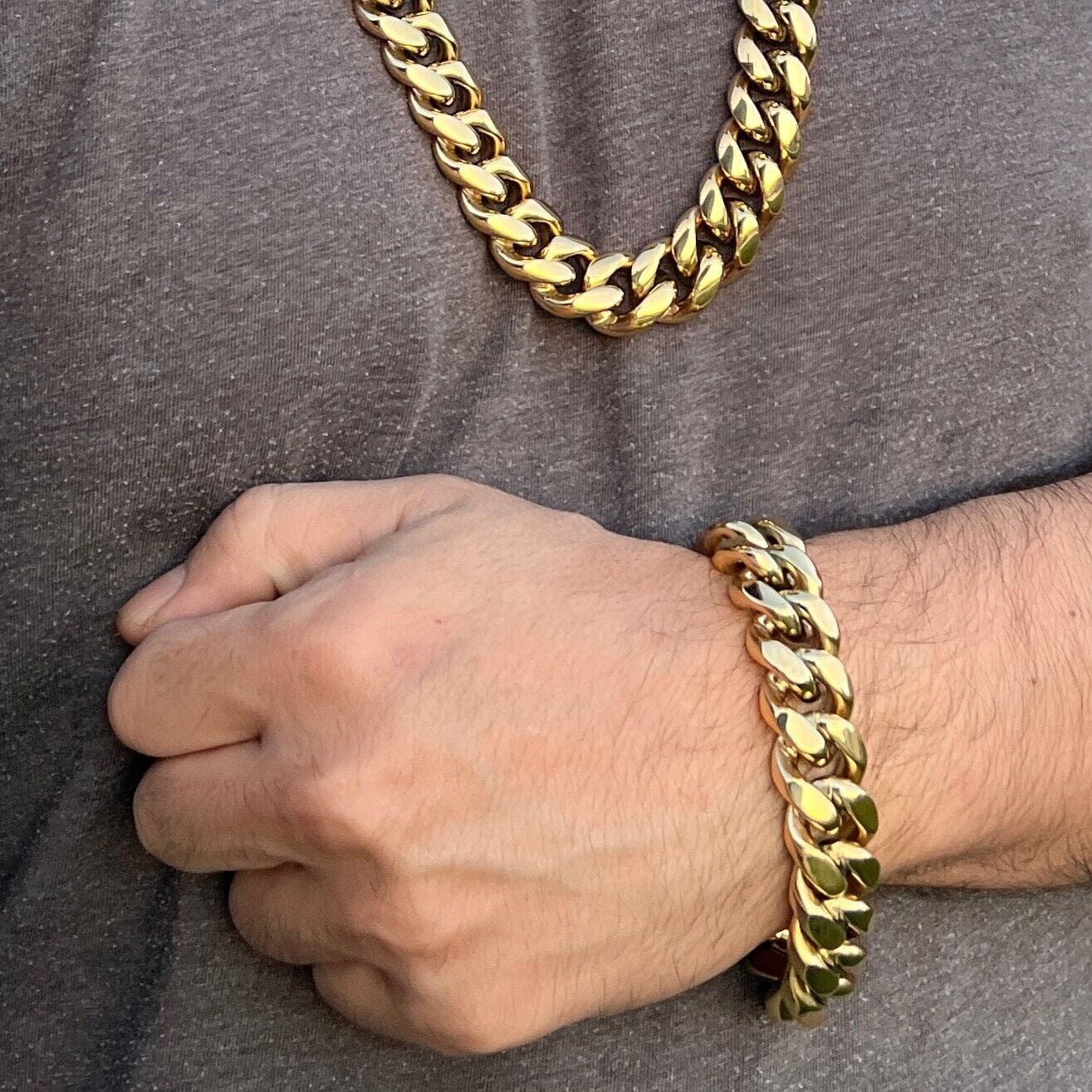 14k Gold Plated Stainless Steel Miami Cuban Link 32" Kilo Chain 8.5" 1