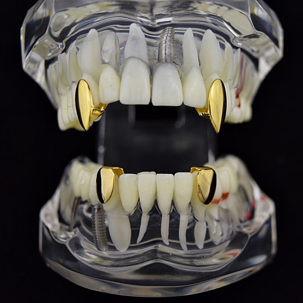 14K Gold Plated Vampire Fangs & Bottom Teeth Caps Set