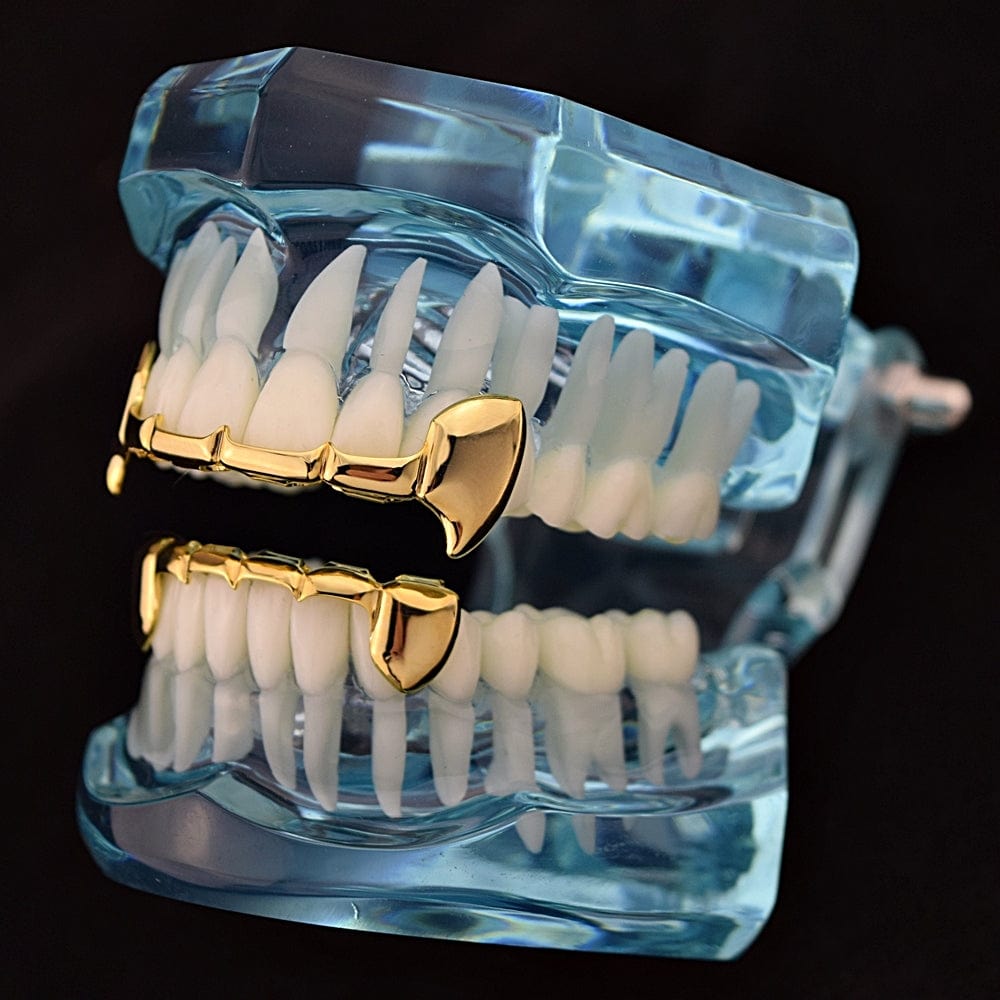 14K Gold Plated Vampire Half Teeth Grillz Set