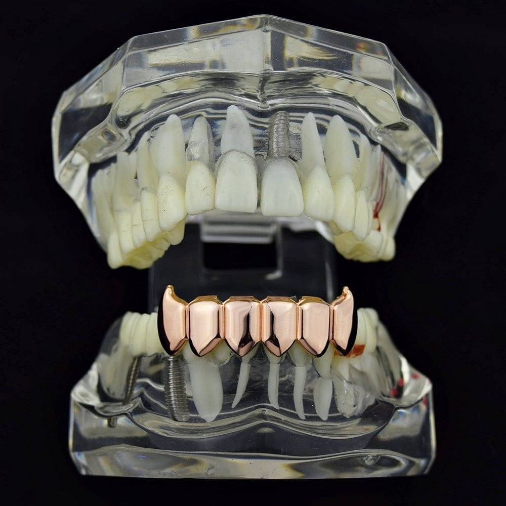 14K Rose Gold Plated Bottom Vampire Fangs Teeth Grillz