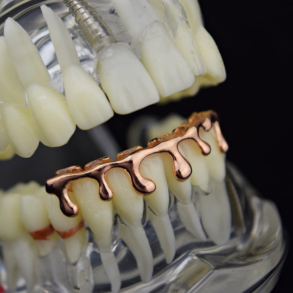14K Rose Gold Plated Drip Bottom Teeth Grillz