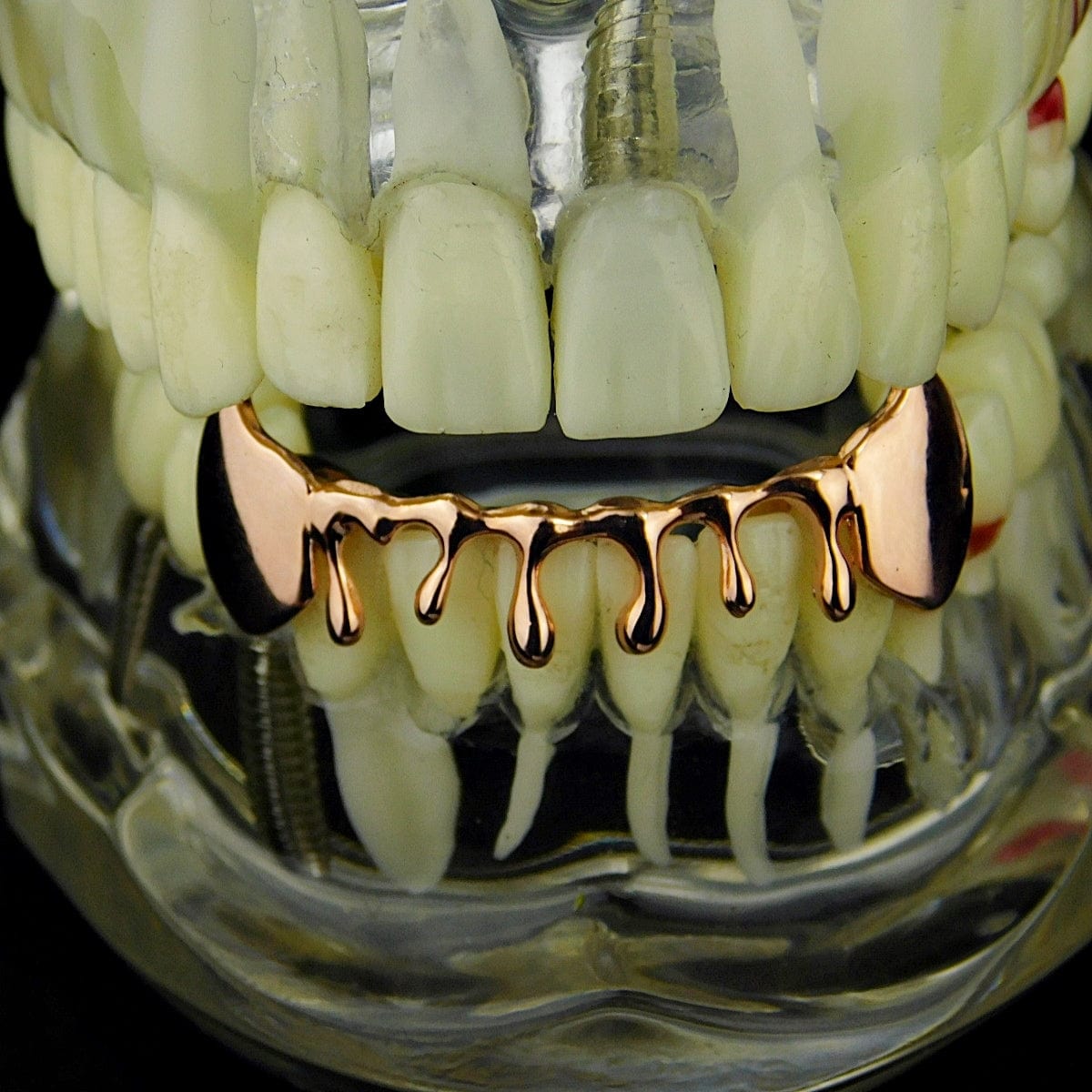14K Rose Gold Plated Drip Bottom Vampire Fangs Grillz