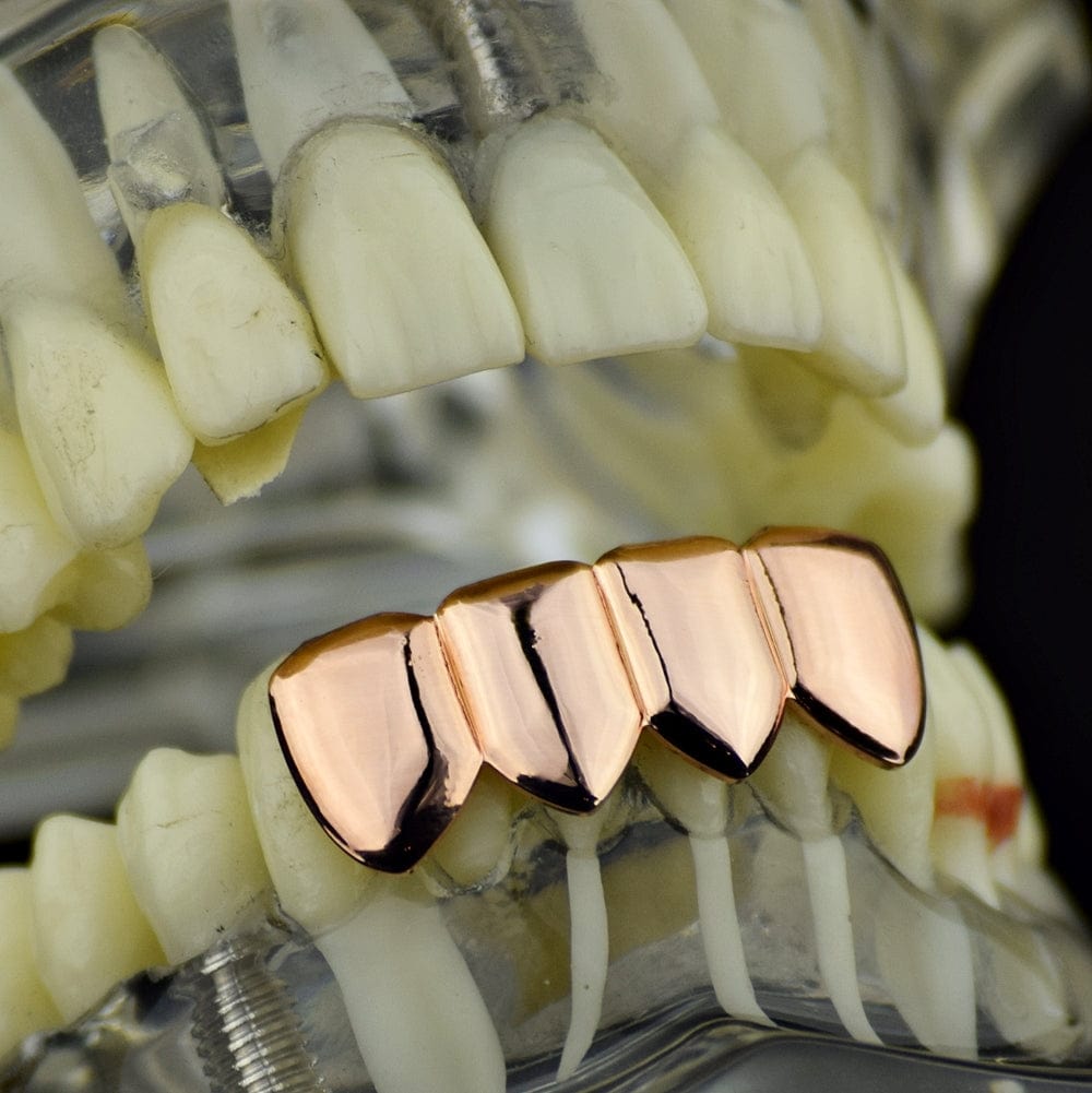 14K Rose Gold Plated Four Tooth Bottom Teeth Grillz