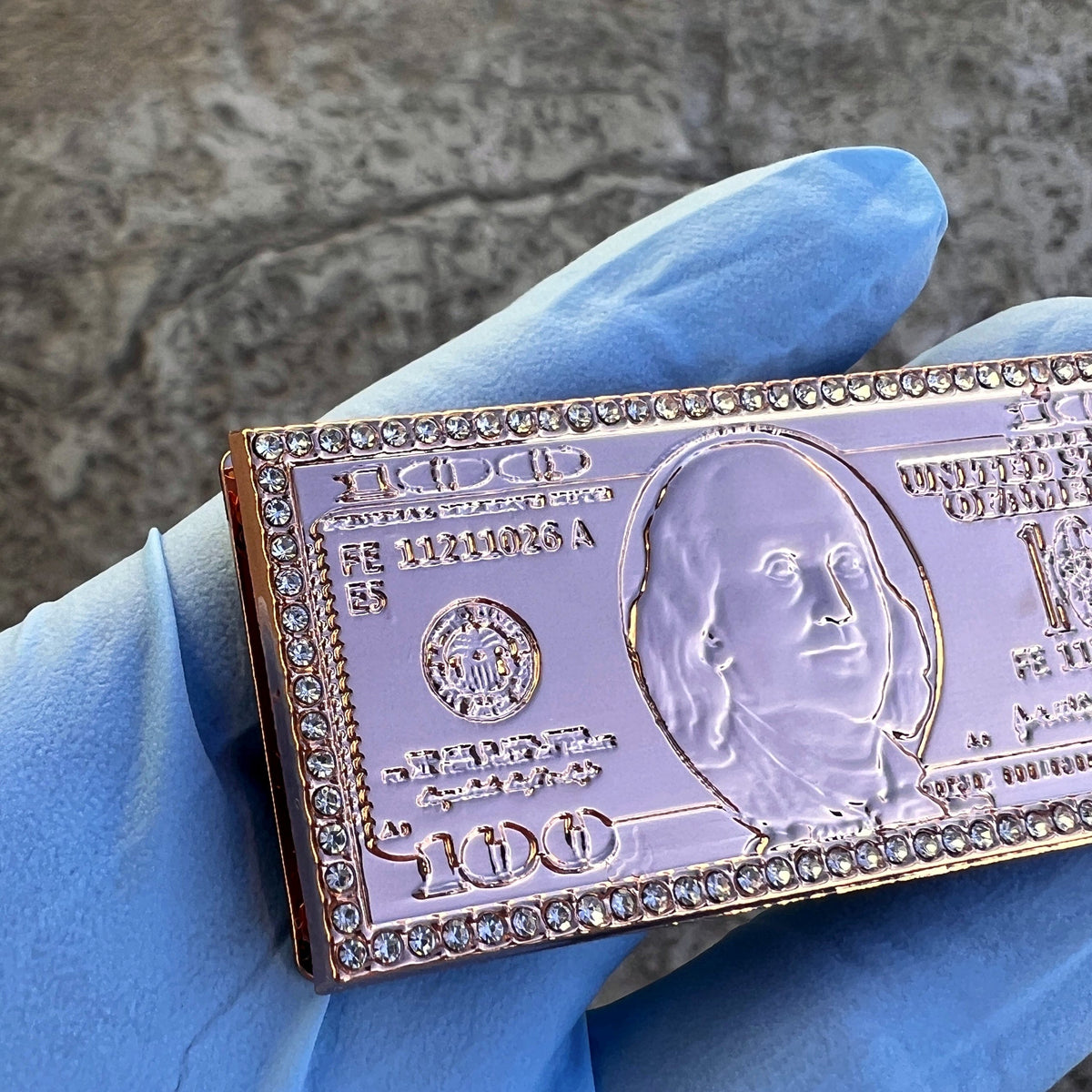 14k Rose Gold Plated One Hundred Dollar Bill $100 Cash Pendant