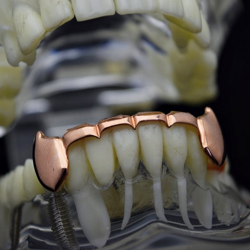 14K Rose Gold Plated Slim Bar Bottom Vampire Fangs Grillz