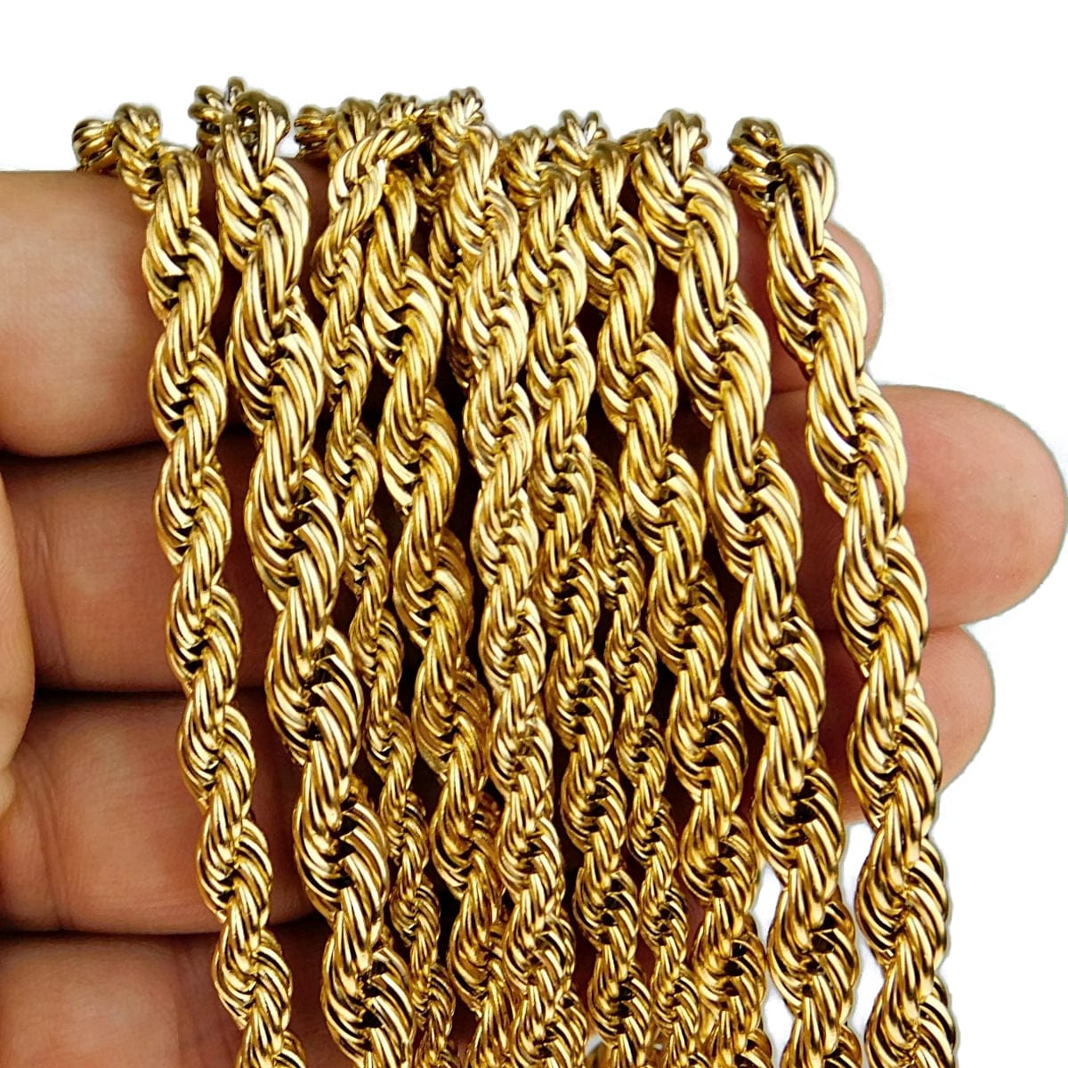 18K Gold Plated over Stainless Steel Rope Chain Necklace 5mm x 24"