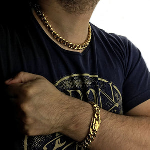 24k Gold Plated 316L Stainless Steel 14MM x 18" Cuban Chain Necklace