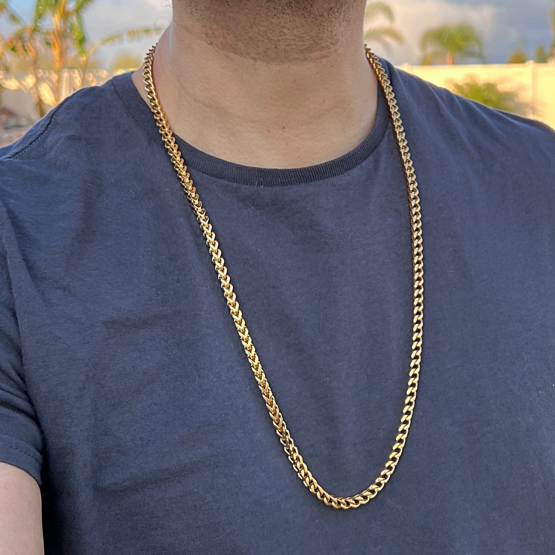 18K Gold Plated Stainless Steel Franco Chain Foxtail 20"-30" Solid Nec