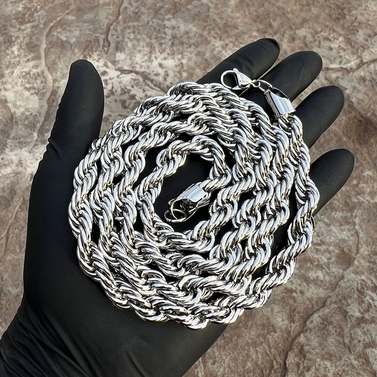 10mm Silver Rope Chain Necklace – 40" | Stainless Steel Bling
