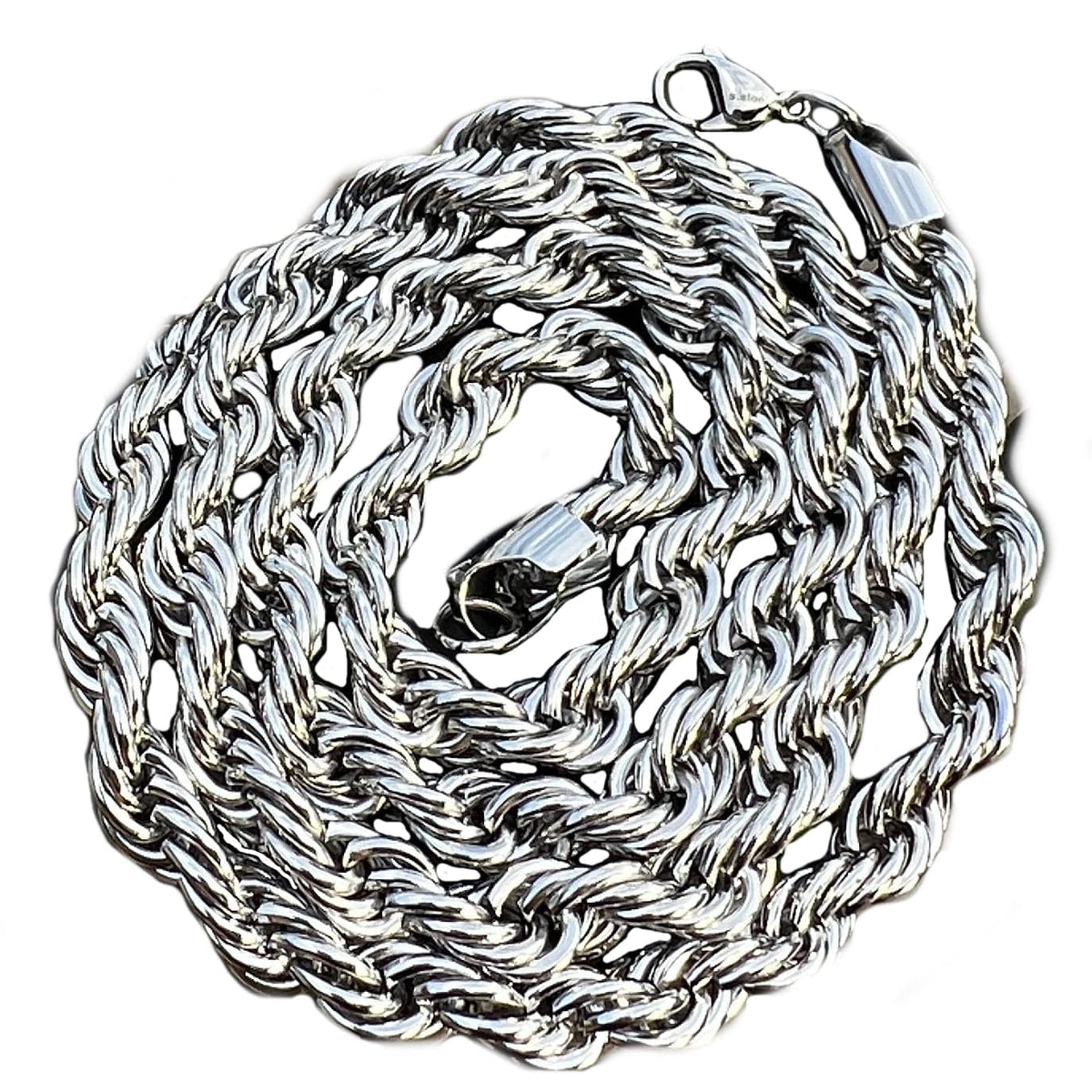 10mm Silver Rope Chain Necklace – 40" | Stainless Steel Bling