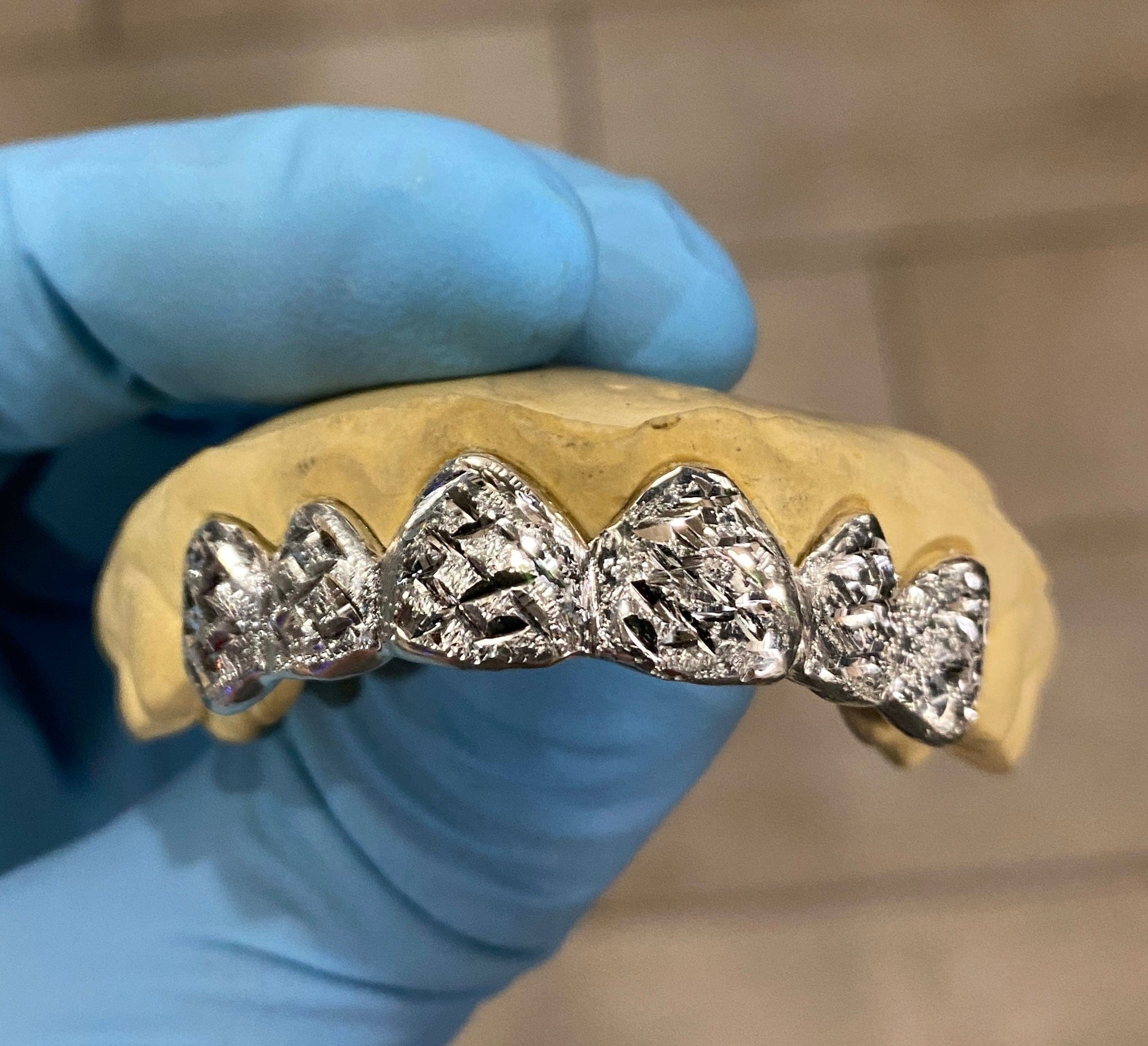 925 Silver Custom Grillz Diamond Dust With Diamond-Cuts Open Face Inci