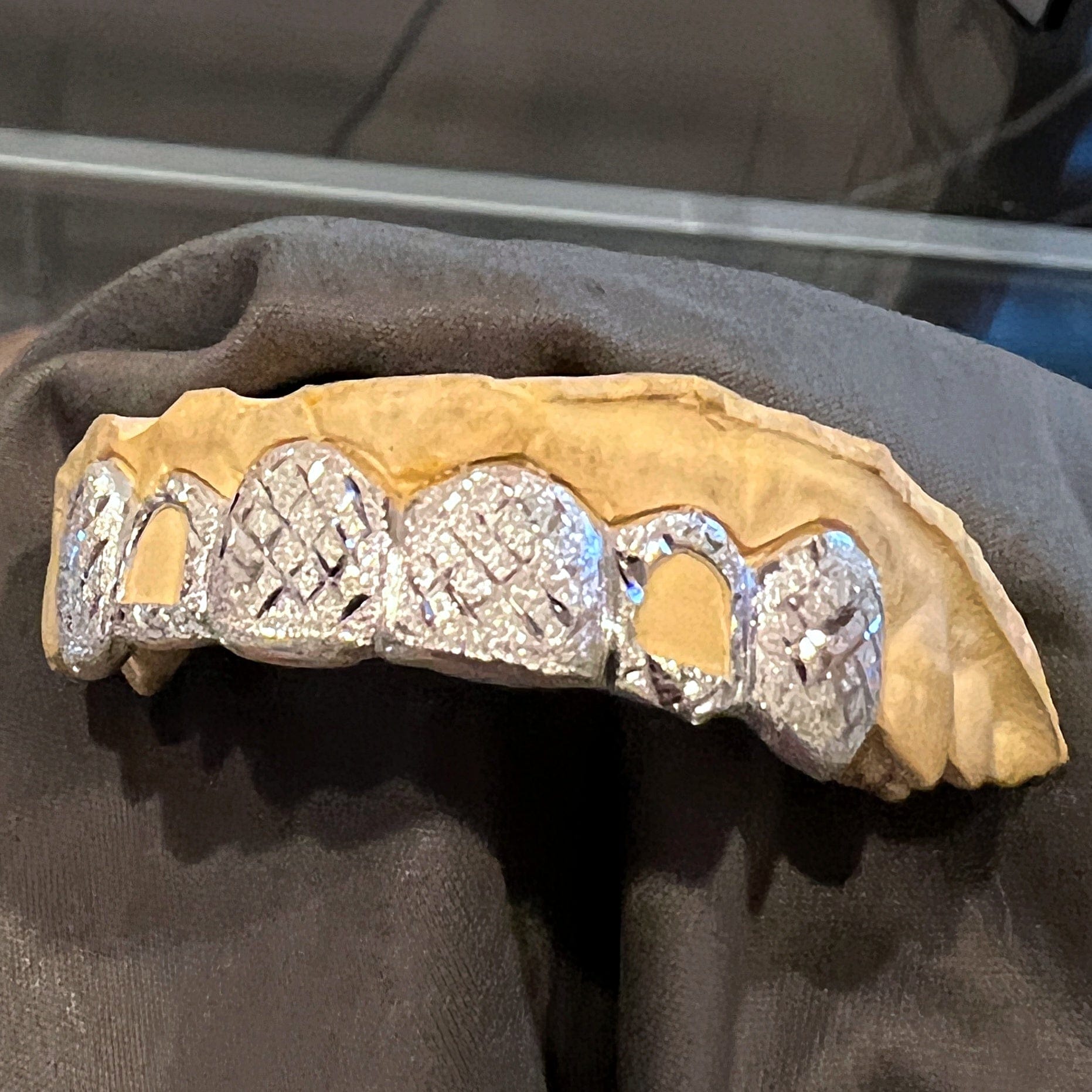 925 Silver Custom Grillz Diamond Dust With Diamond-Cuts Open Face Inci