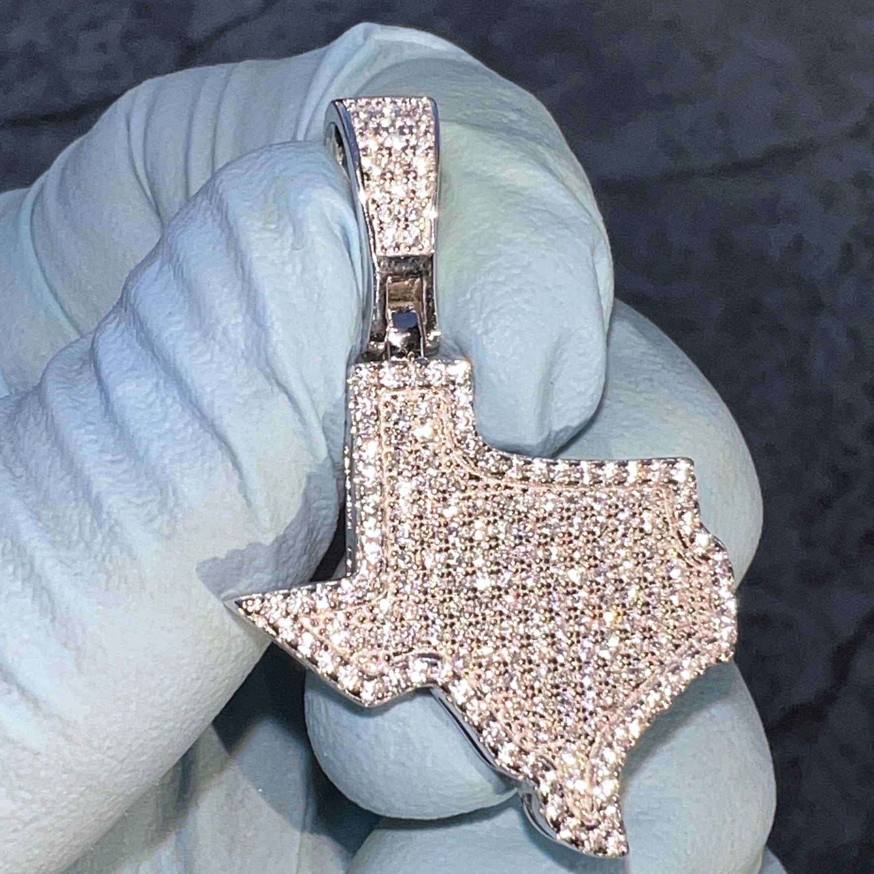 925 Sterling Silver Texas State Iced Flooded Out CZ Pendant