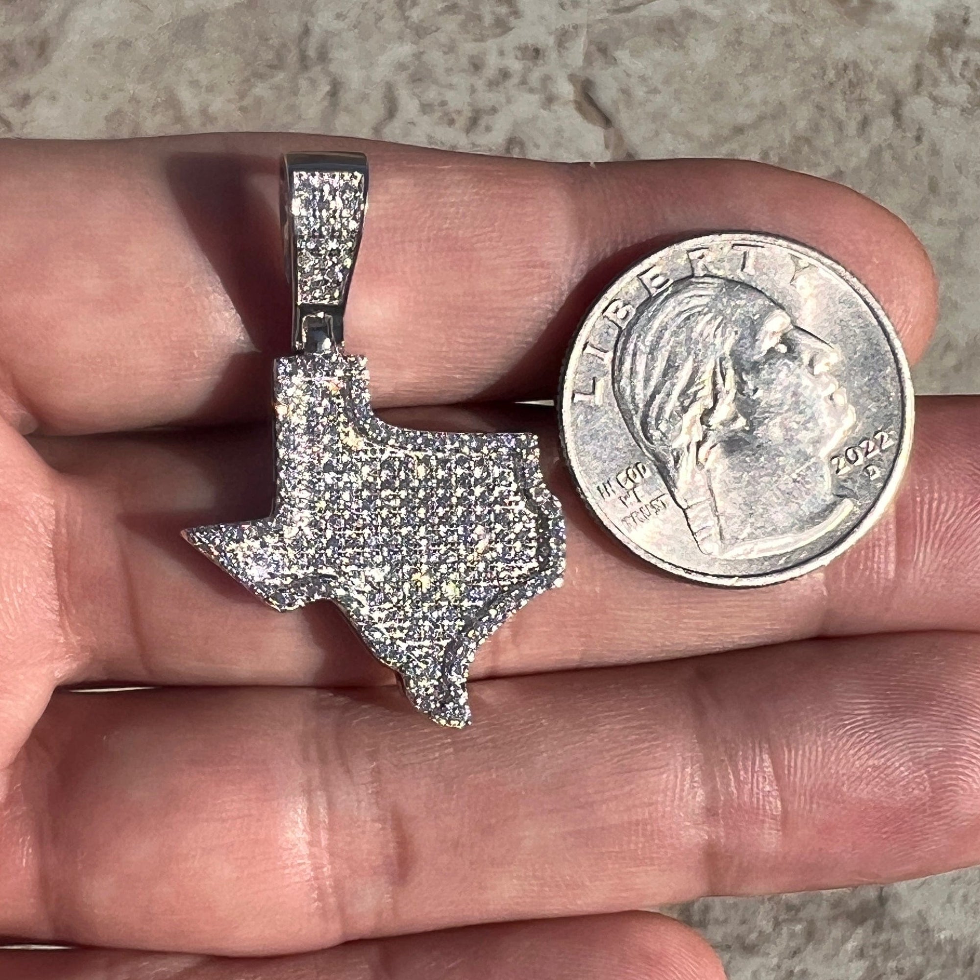 925 Sterling Silver Texas State Iced Flooded Out CZ Pendant