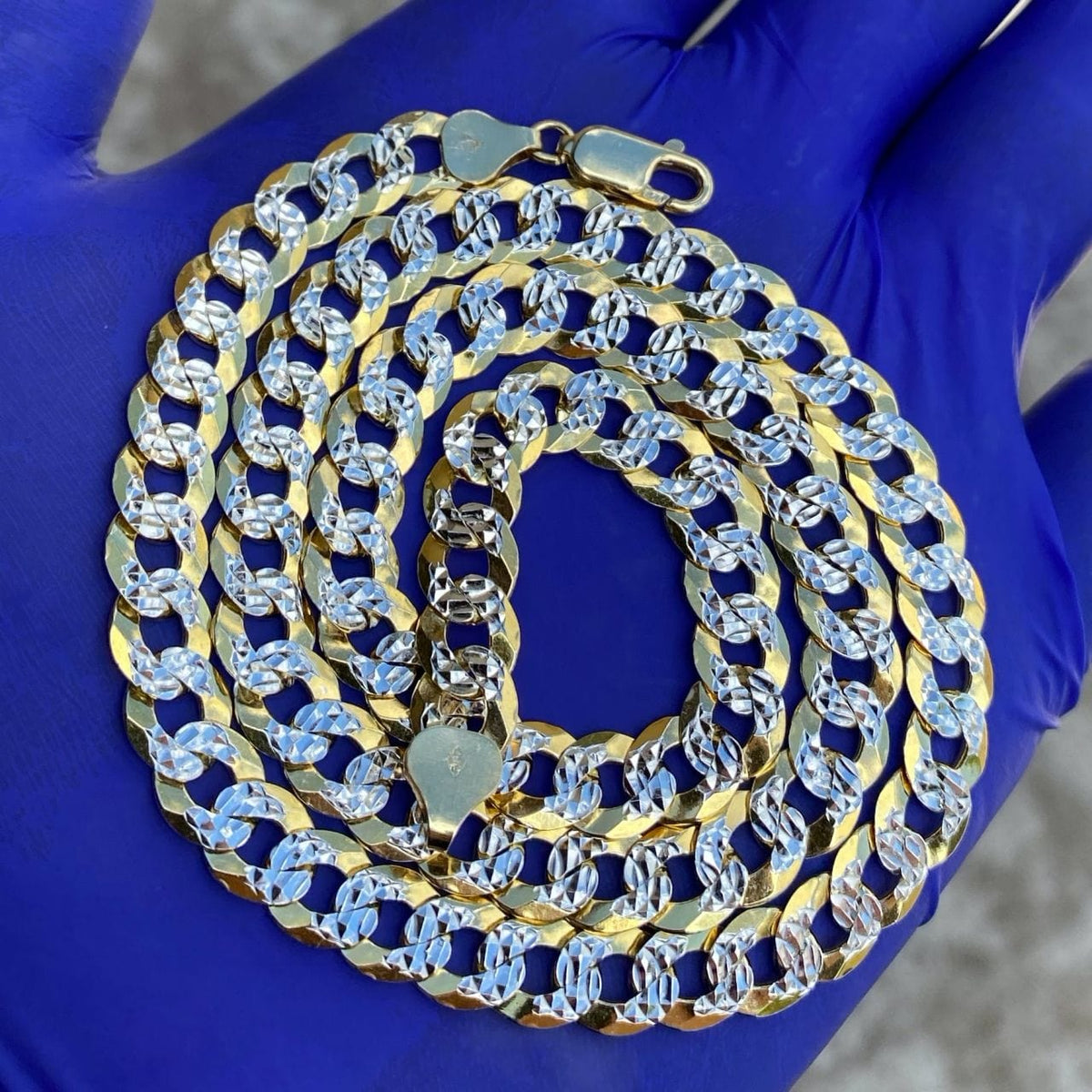 14K Gold Plated 925 Sterling Silver Two-Tone Chain Diamond Cut 8MM 20"