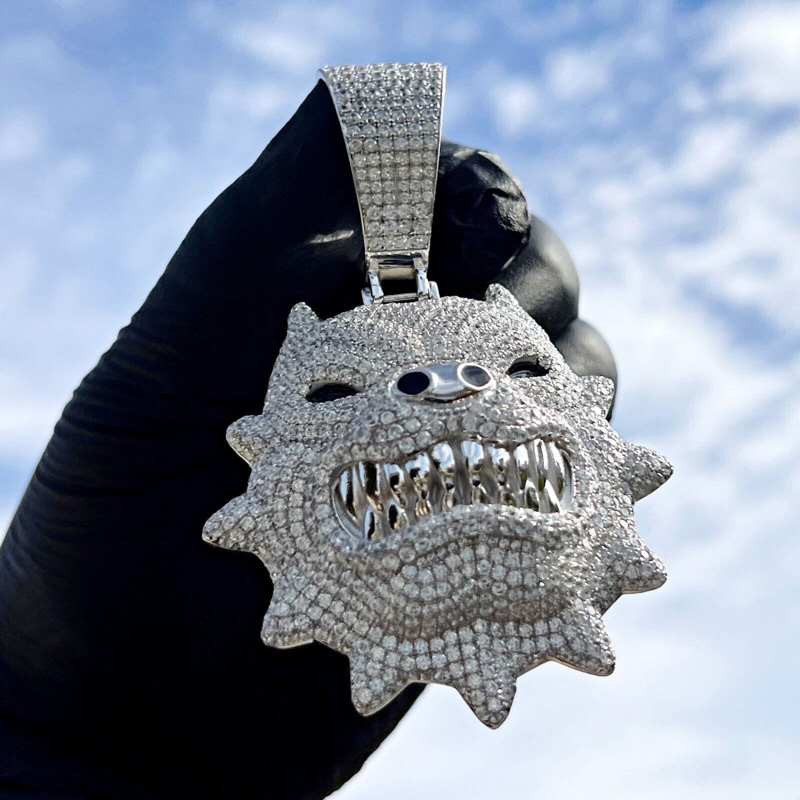 925 Sterling Silver Big Dog Pitbull CZ Iced Bling Out Huge Pit Bull Pe