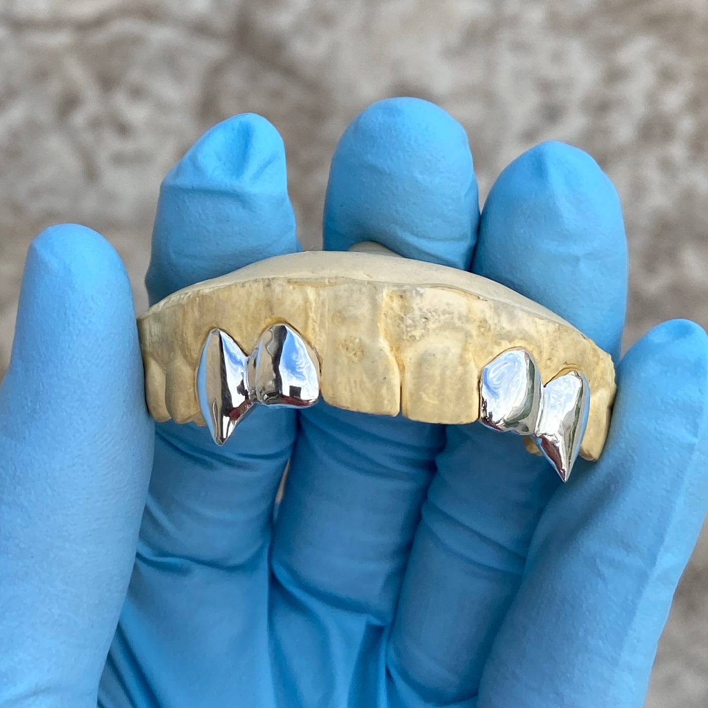 925 Sterling Silver Custom Fangs Double Grillz Set Vampire Fang & Toot