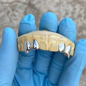 925 Sterling Silver Custom Fangs Double Grillz Set Vampire Fang & Toot