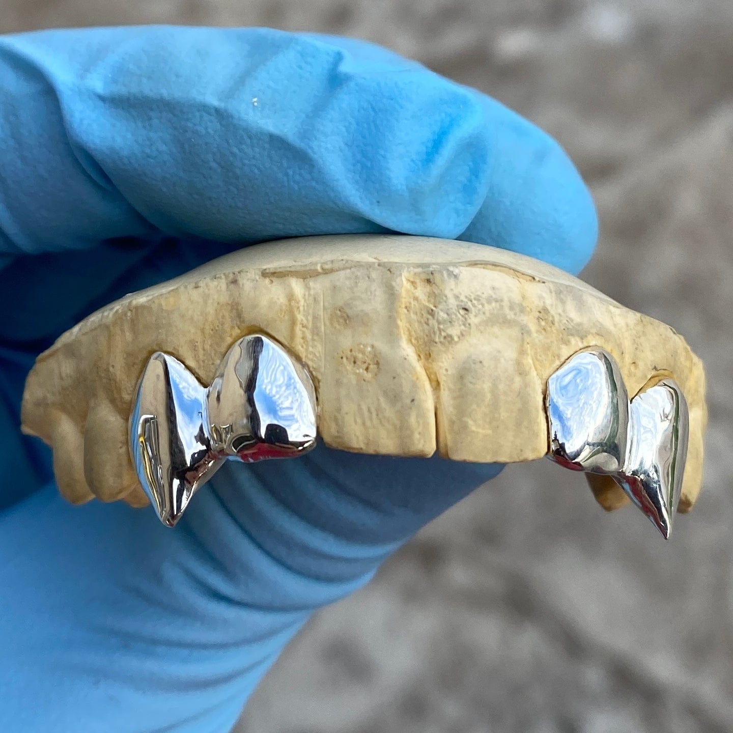 925 Sterling Silver Custom Fangs Double Grillz Set Vampire Fang & Toot