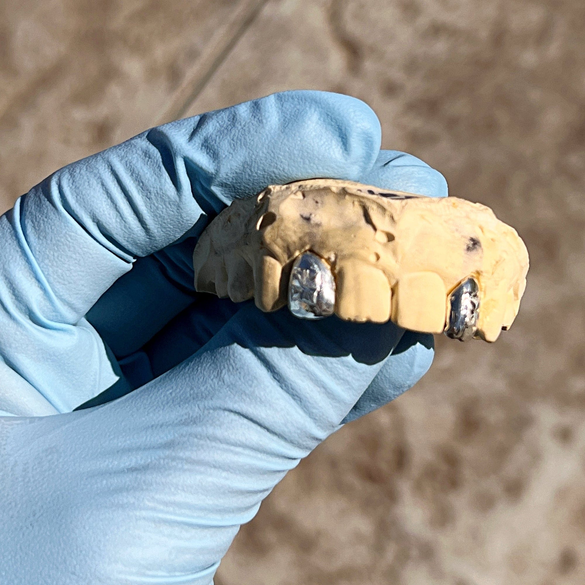 925 Sterling Silver Custom Starburst Single Cap Grillz Set Two Teeth