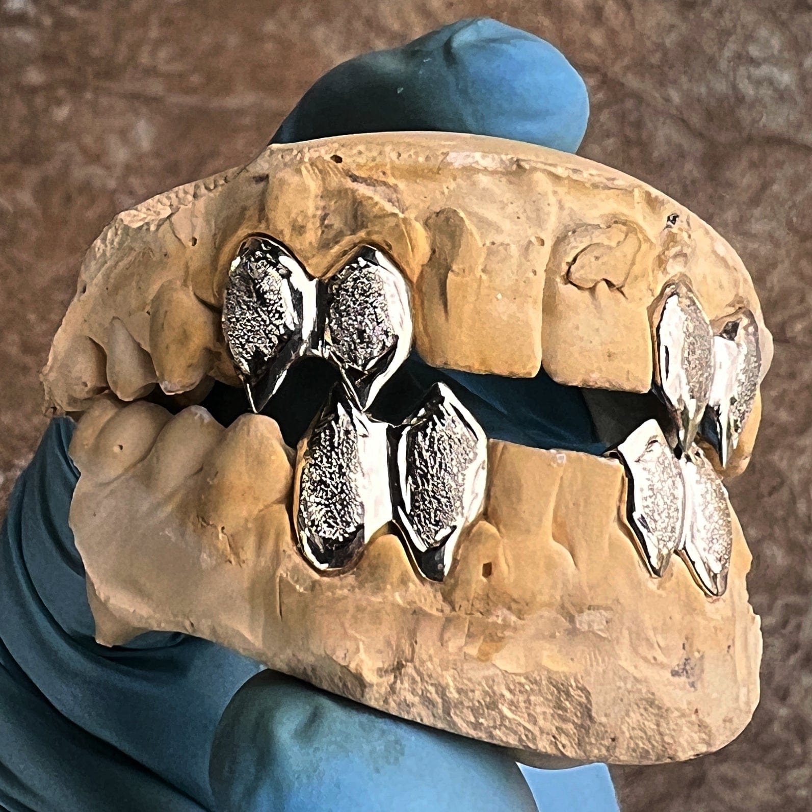 925 Sterling Silver Diamond Dust Custom Fangs Grillz Set Double Vampir