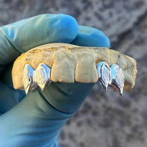 925 Sterling Silver Diamond Dust Custom Fangs Grillz Set Double Vampir