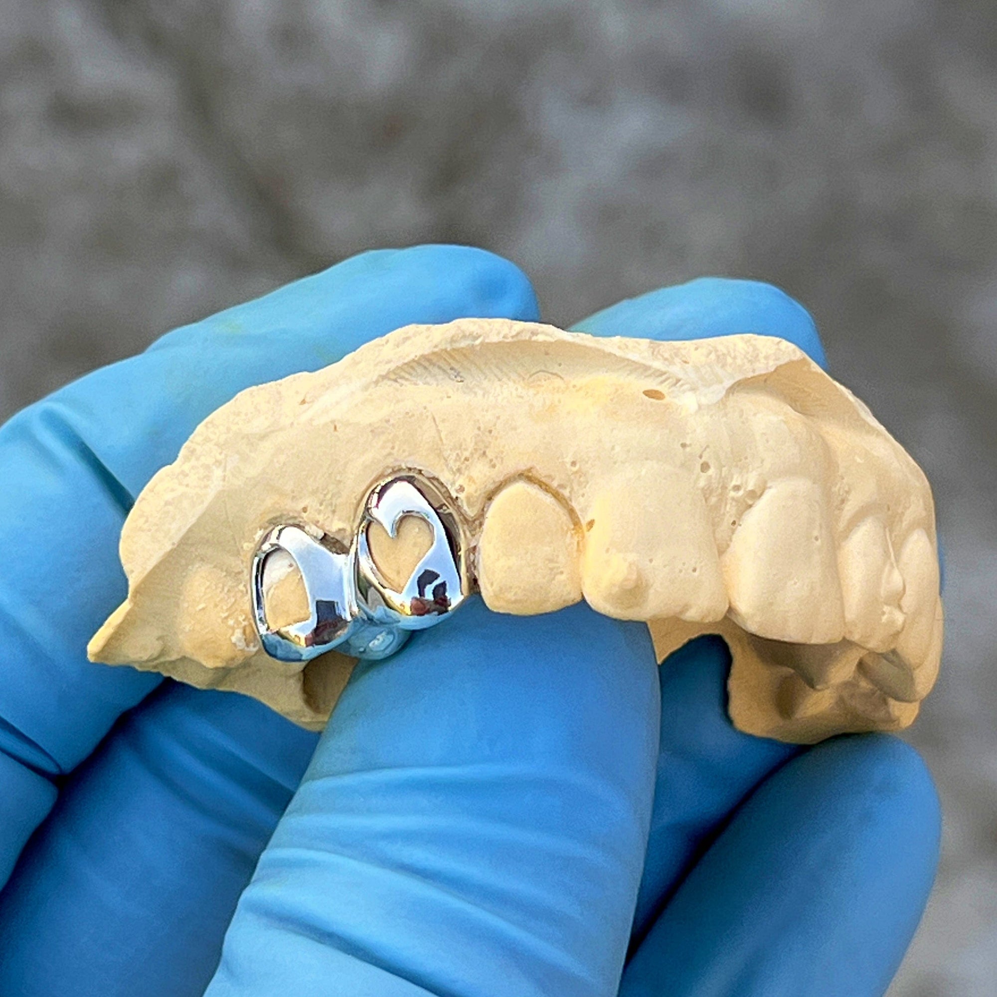 925 Sterling Silver Double Cap Heart Cutout & Open Face Tooth Custom G