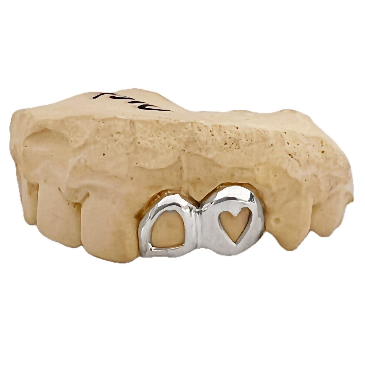 925 Sterling Silver Double Cap Heart Cutout & Open Tooth Custom Grillz