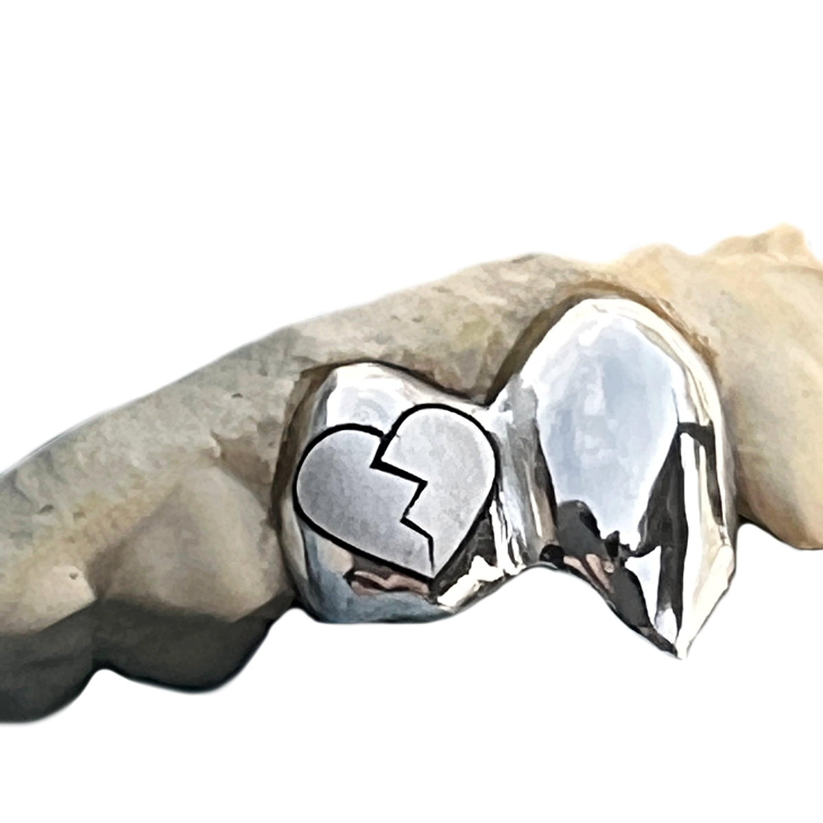 925 Sterling Silver Double Cap Vampire Fang Laser Engraved Broke Broke