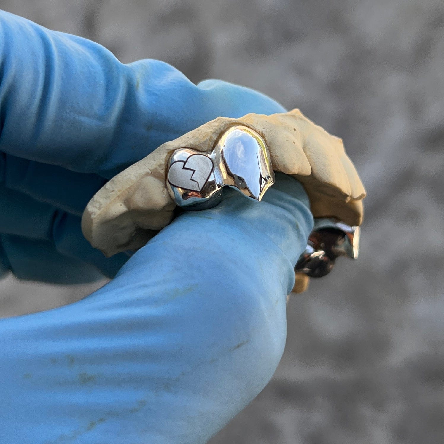 925 Sterling Silver Double Cap Vampire Fang Laser Engraved Broke Broke