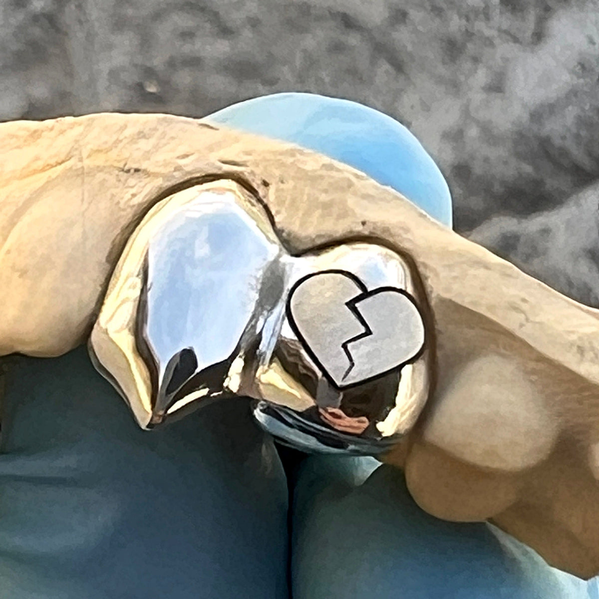 925 Sterling Silver Double Cap Vampire Fang Laser Engraved Broke Broke