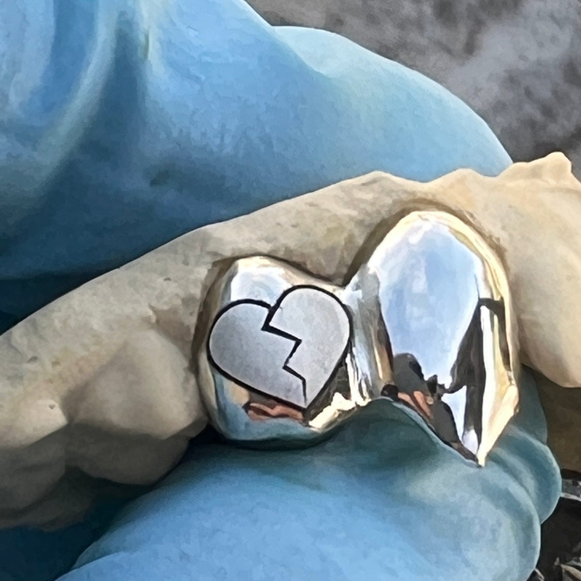 925 Sterling Silver Double Cap Vampire Fang Laser Engraved Broke Broke