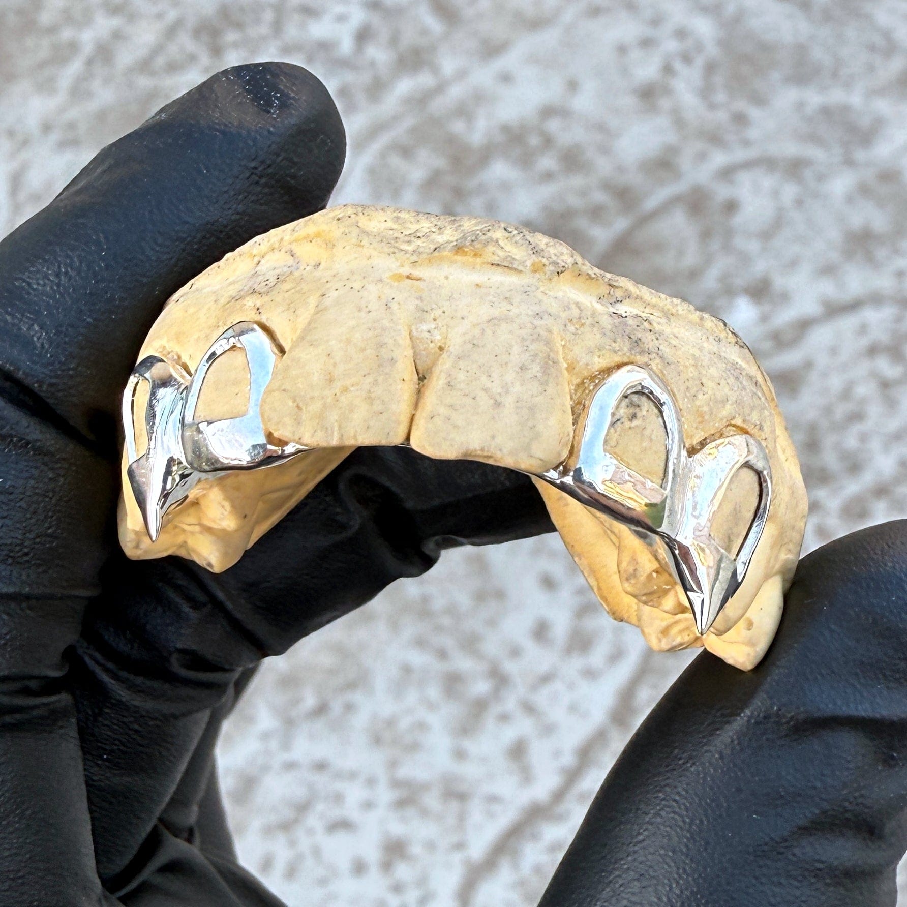 925 Sterling Silver Double Vampire Fangs All Open Face Custom Grillz