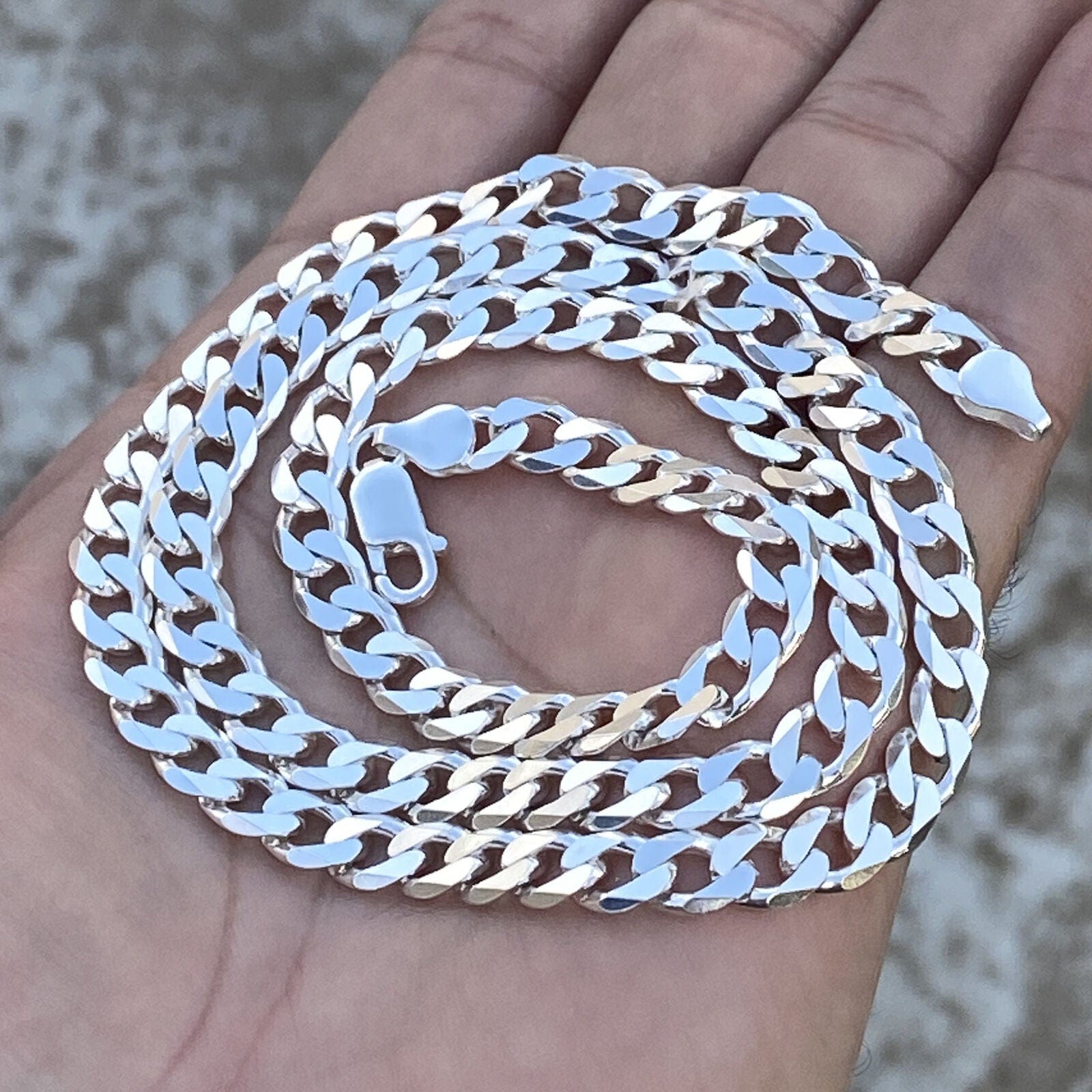Solid 925 Sterling Silver Flat Cuban Link Chain Necklace 7MM 18-24