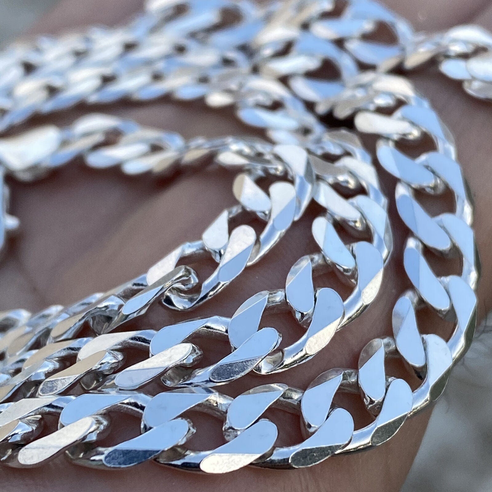 Solid 925 Sterling Silver Flat Cuban Link Chain Necklace 7MM 18-24"