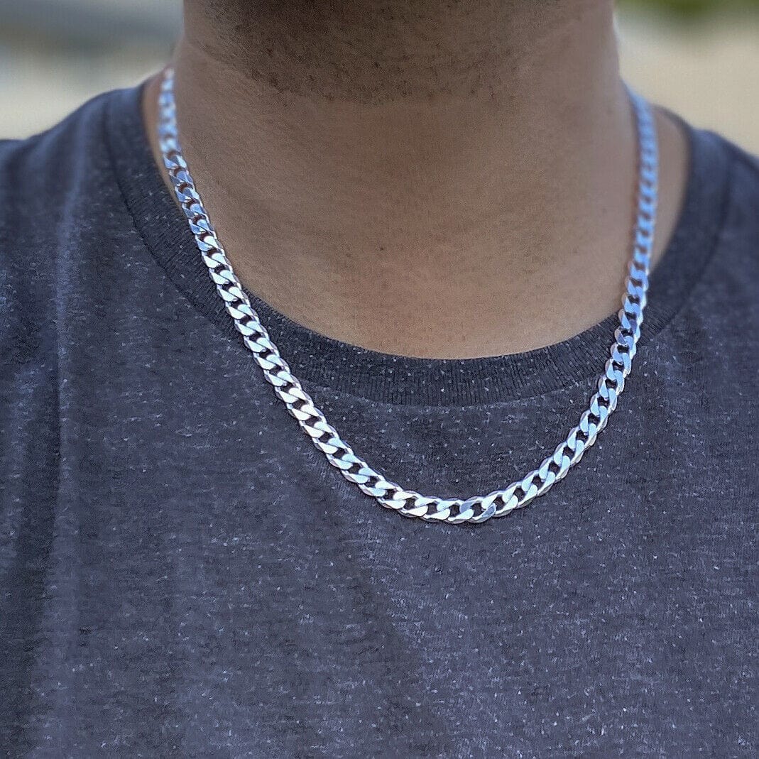 Solid 925 Sterling Silver Flat Cuban Link Chain Necklace 7MM 18-24