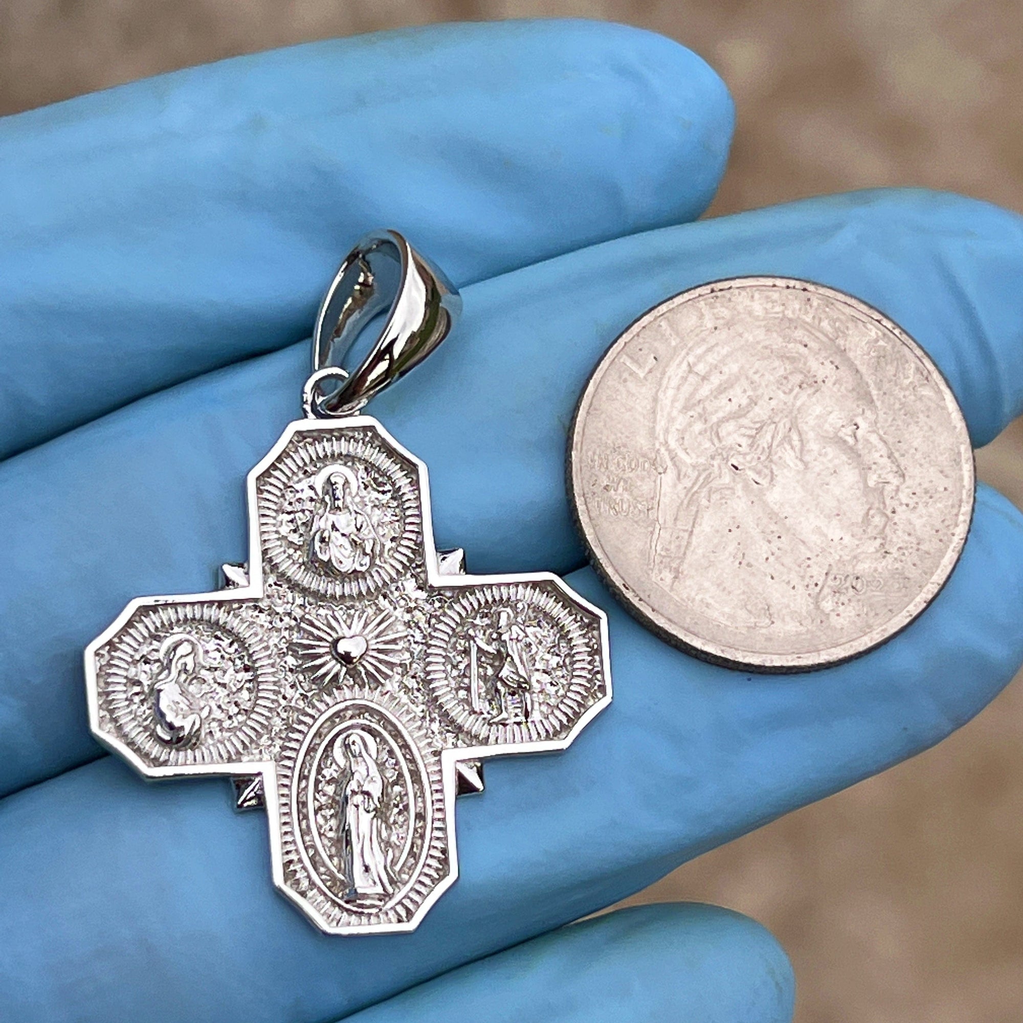 925 Sterling Silver Four 4-Way Cross Medal Medalla Milagrosa Miraculou