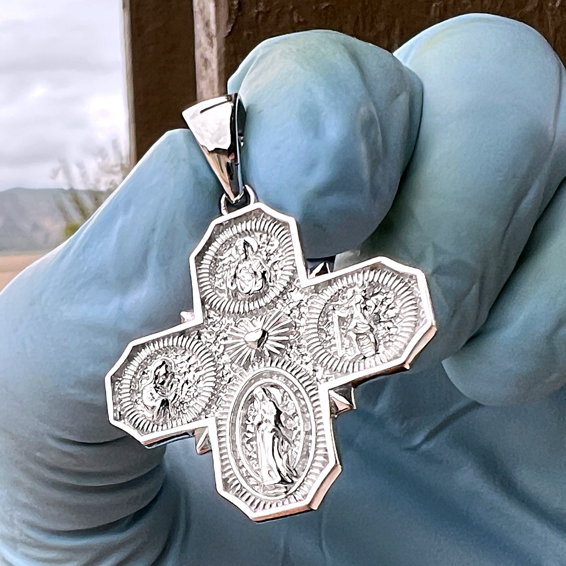 925 Sterling Silver Four 4-Way Cross Medal Medalla Milagrosa Miraculou
