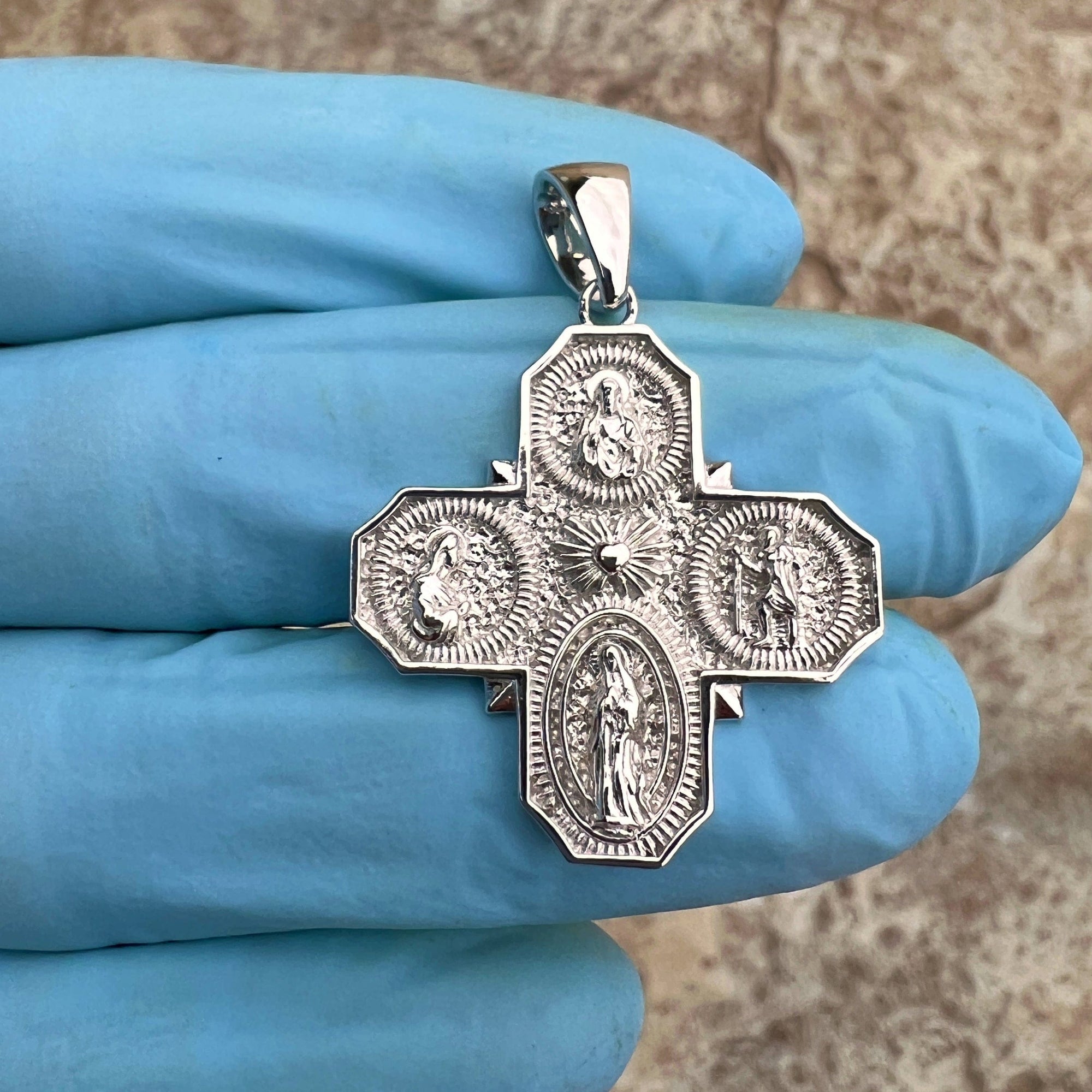 925 Sterling Silver Four 4-Way Cross Medal Medalla Milagrosa Miraculou